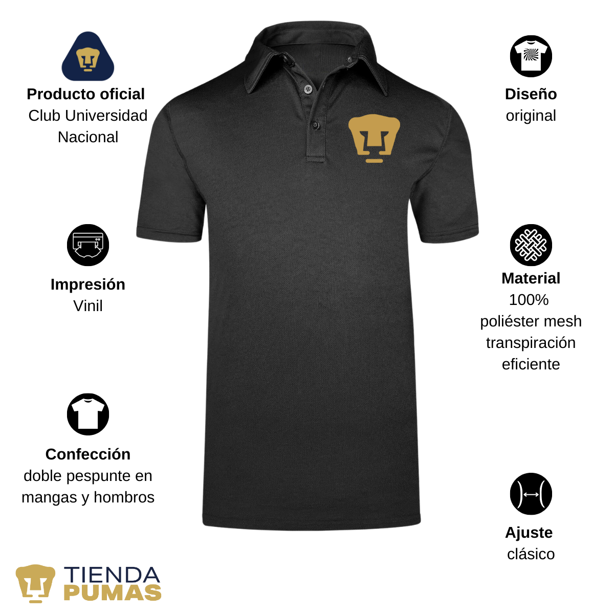 Playera Tipo Polo Hombre Pumas UNAM Logo Dorado Vinil – Tienda Pumas